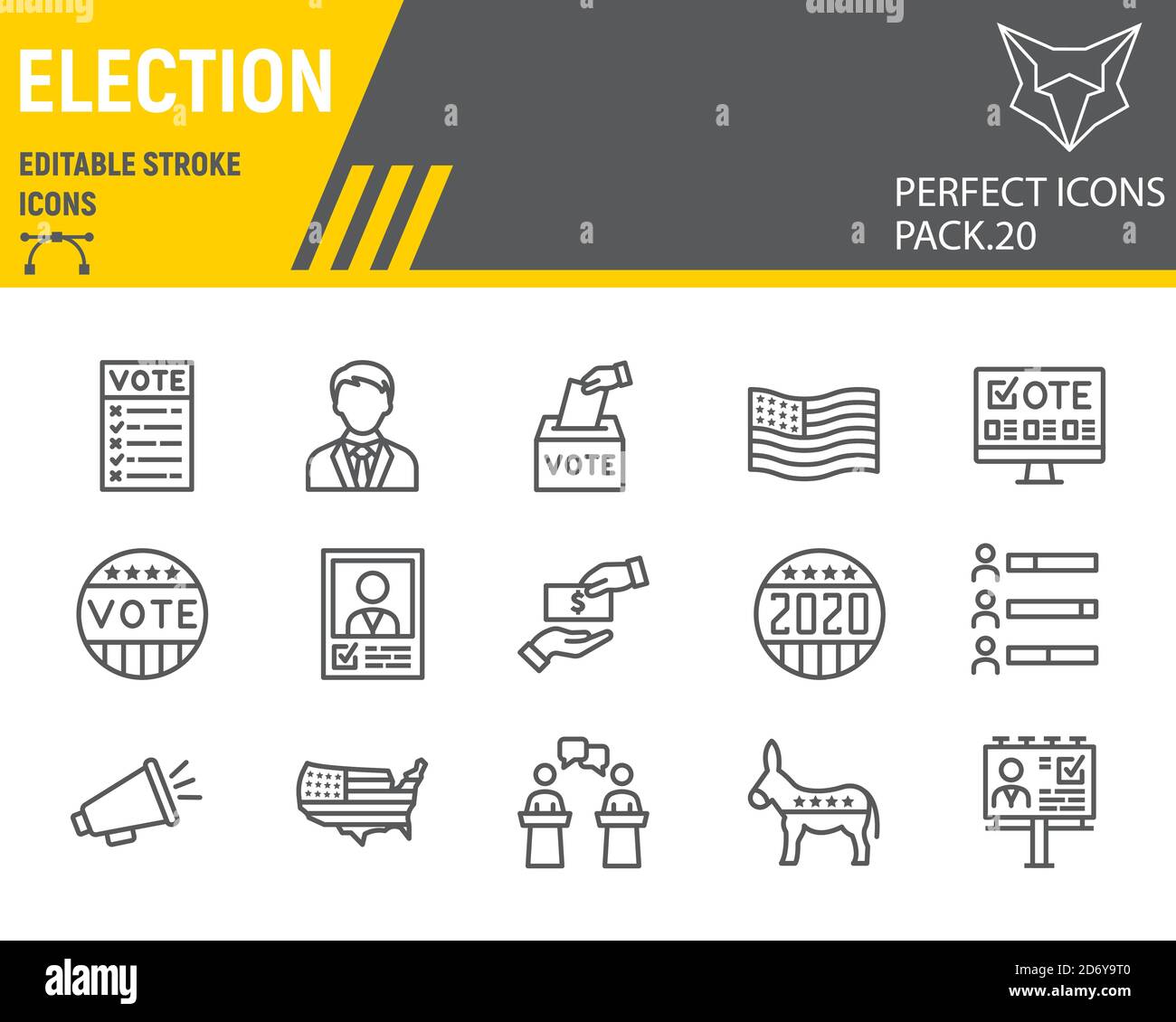 Voting and Election line icon set, vote collection, vector sketches ...