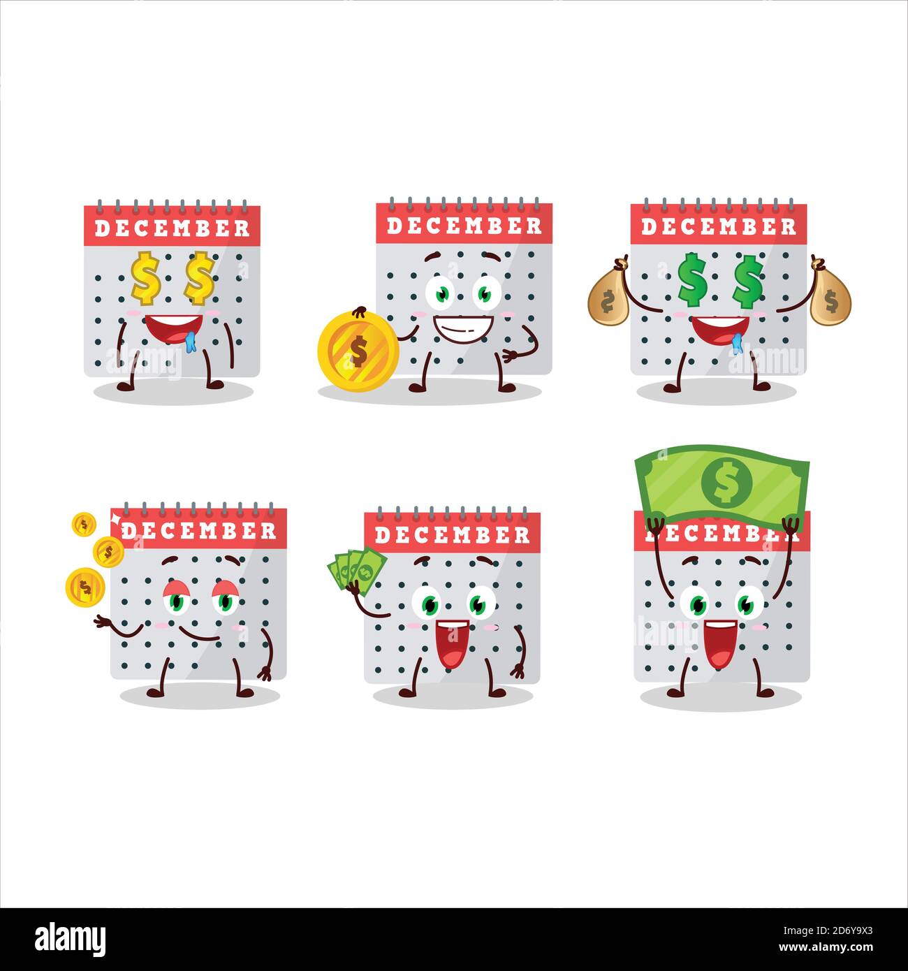 December calendar cartoon character with cute emoticon bring money ...