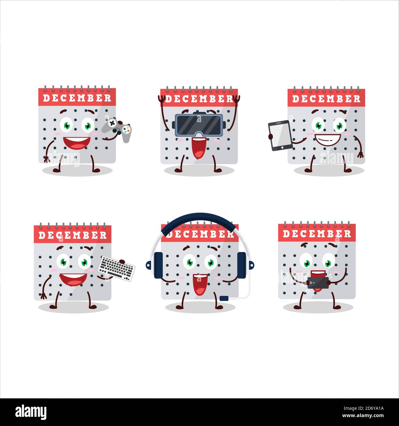December calendar cartoon character are playing games with various cute ...