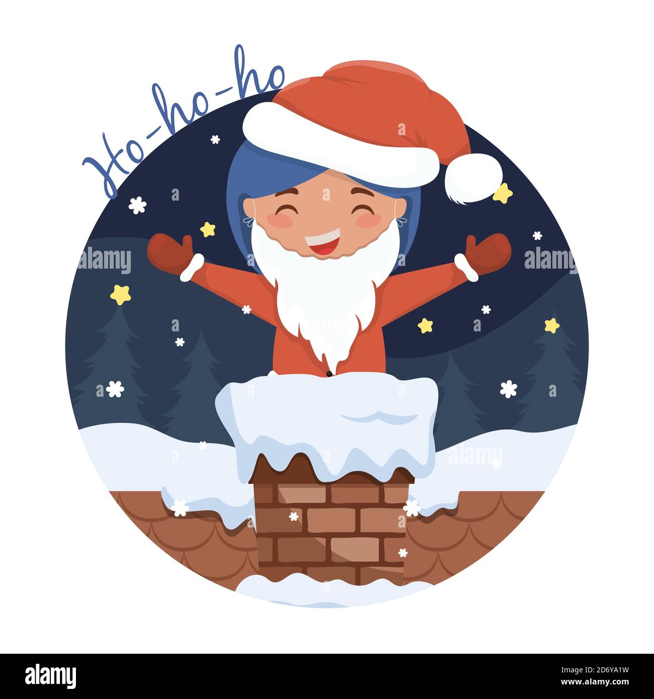Cute girl wearing white beard stands in chimney cartoon Christmas ...