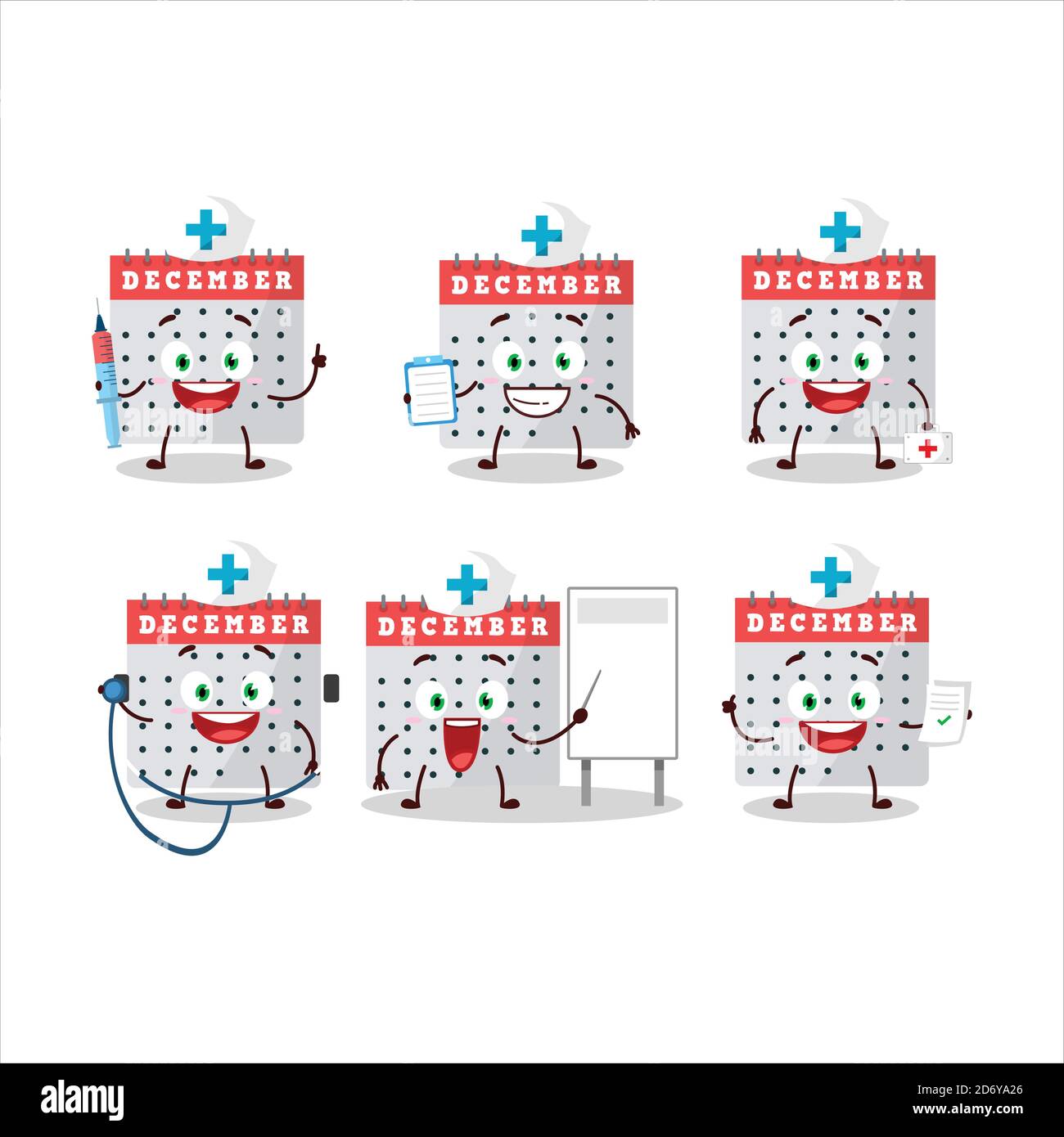 Doctor profession emoticon with december calendar cartoon character ...