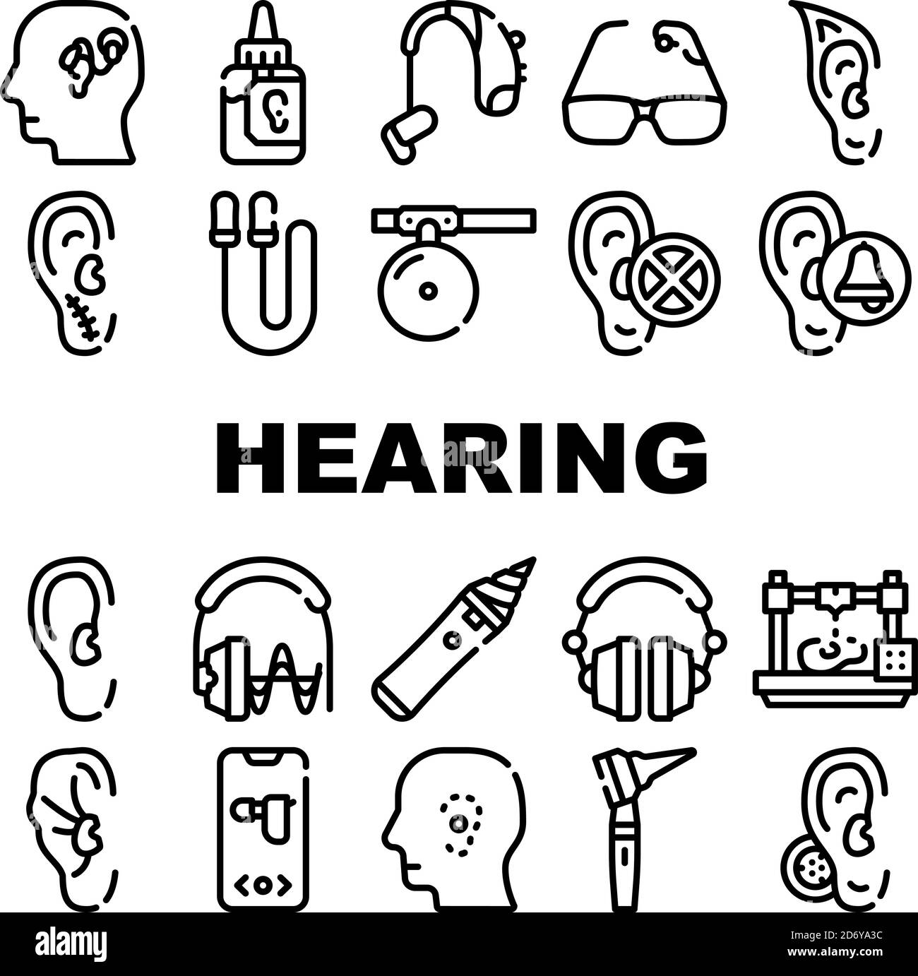 Hearing Equipment Collection Icons Set Vector Illustrations Stock ...