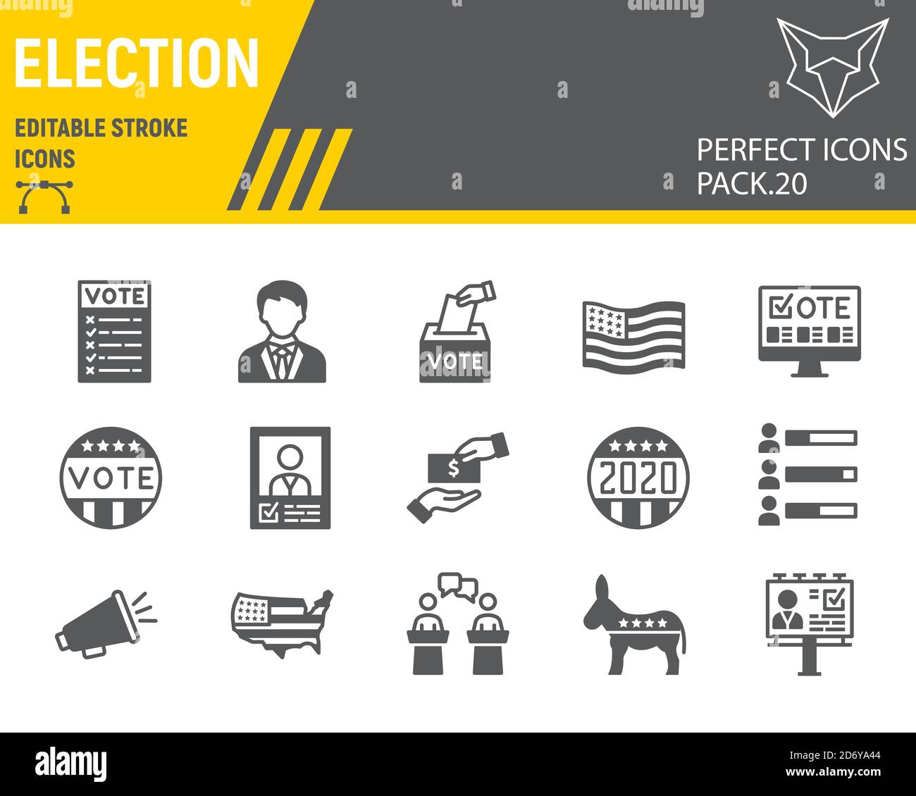 Voting and Election glyph icon set, vote collection, vector sketches ...