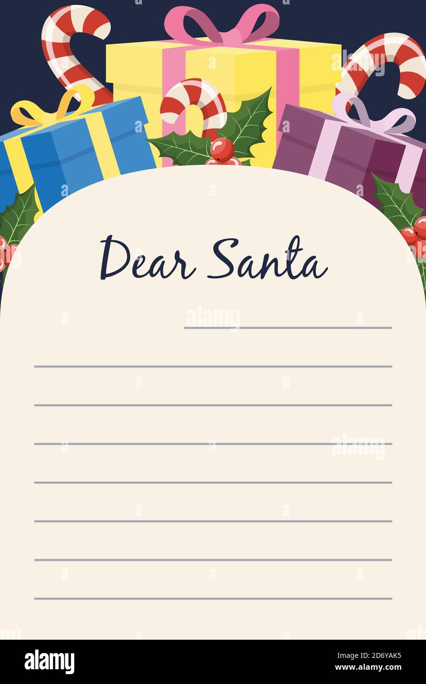 Dear Santa Christmas stationery template letter paper note. Vector ...