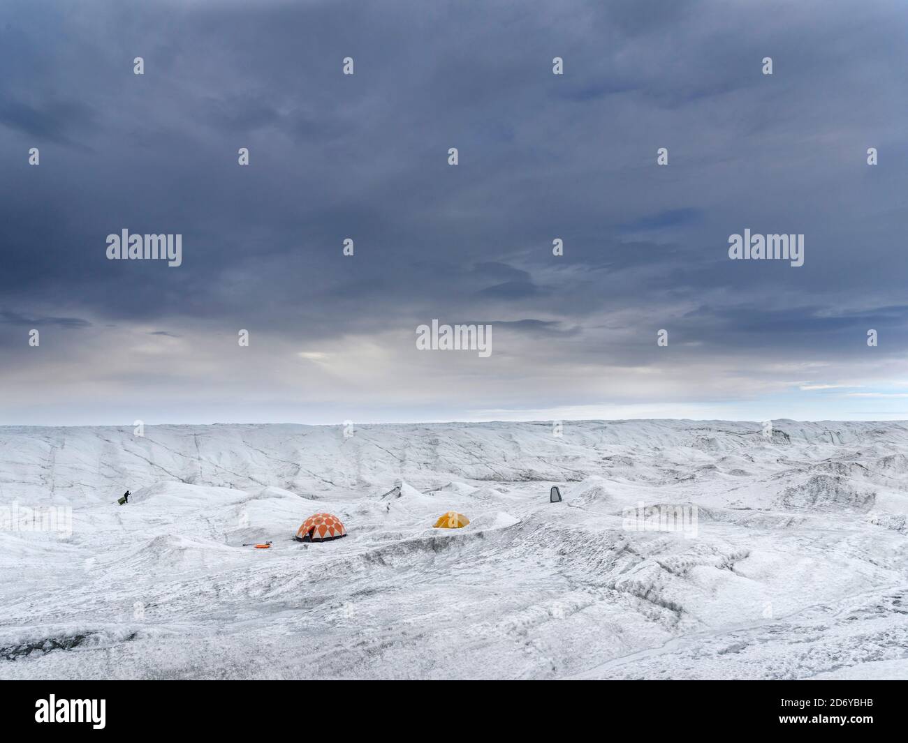 Camp on the ice cap. Landscape on the Greenland Ice Sheet near ...