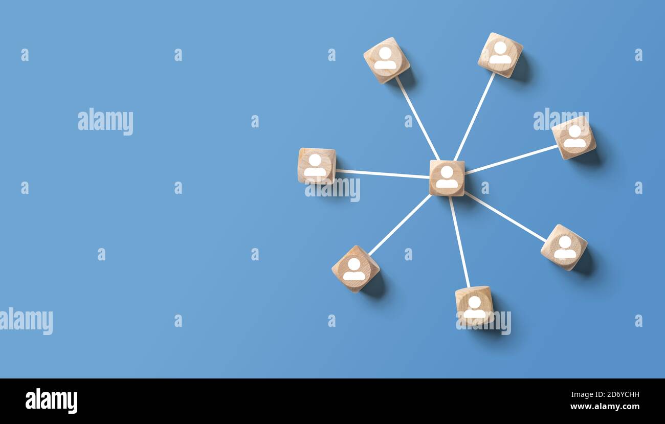 Circular network with an element in the middle on a blue background ...