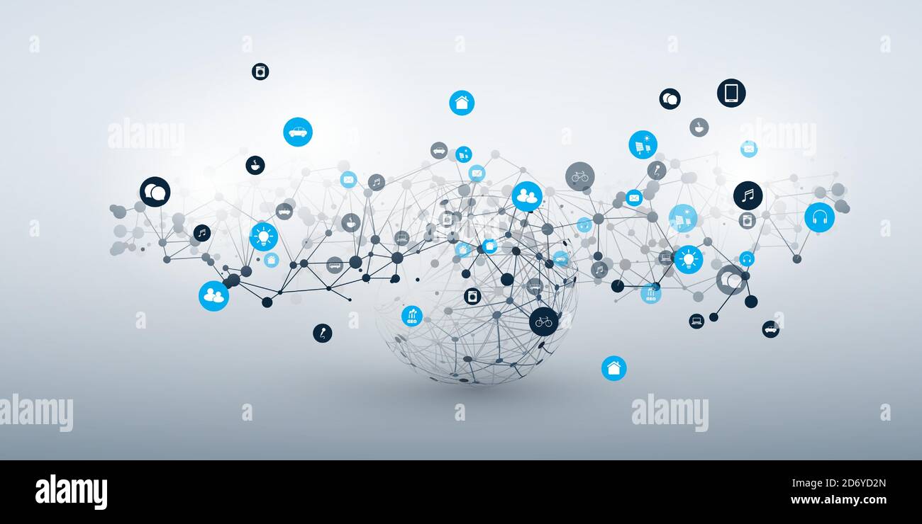 Internet of Things, Cloud Computing Design Concept with Wireframe and Icons - Global Digital ...