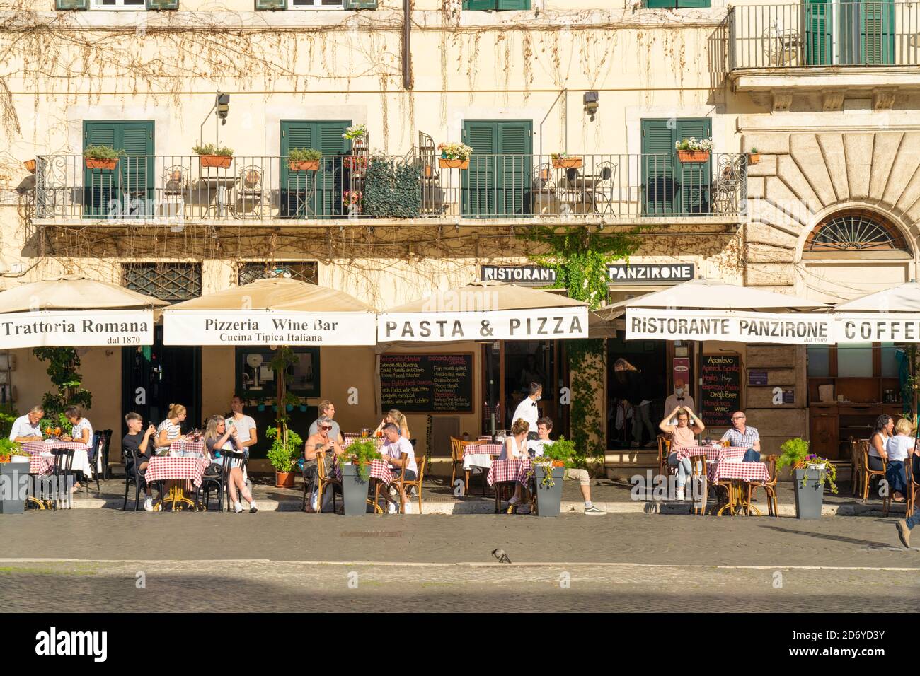 Cafes and restaurants in Piazza Navona in Rome. From a series of travel ...