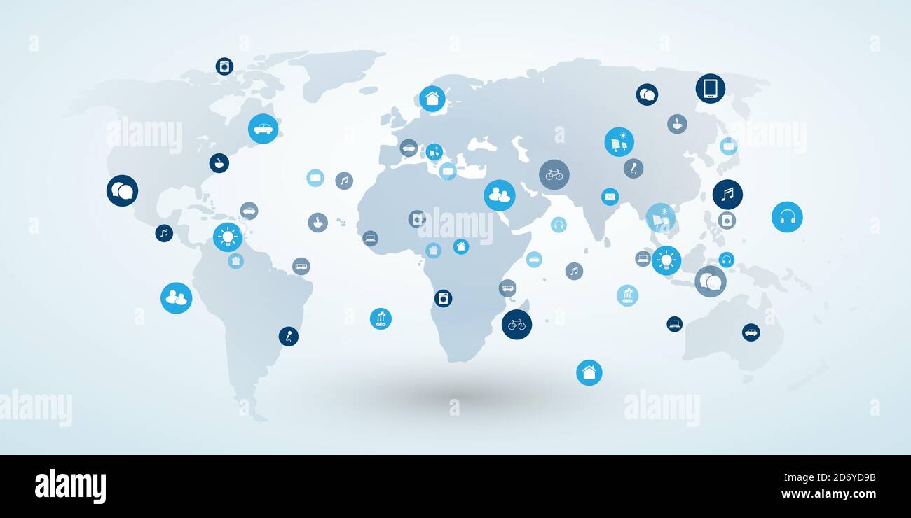 Internet of Things, Cloud Computing Design Concept with World Map ...