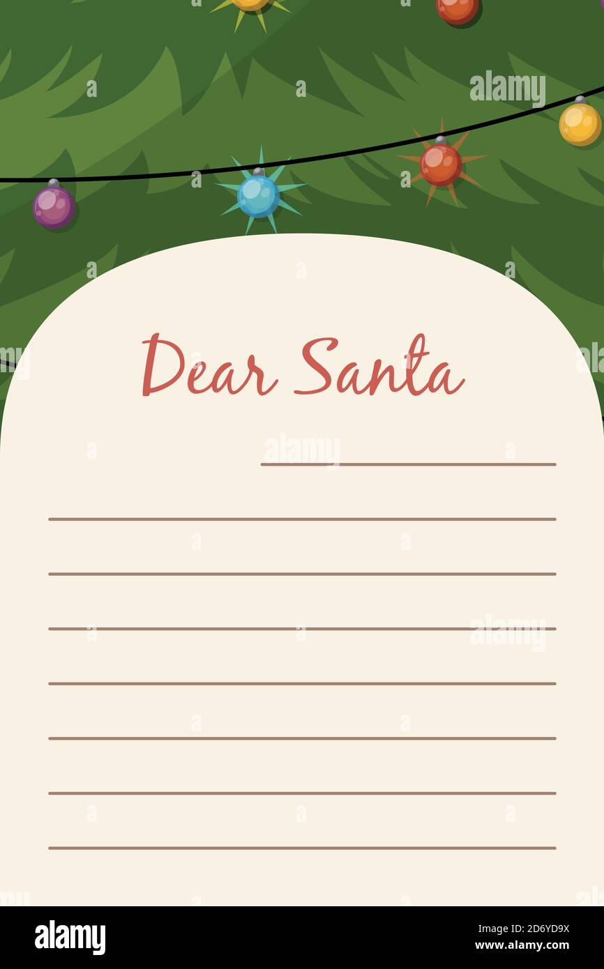 Dear Santa Christmas stationery template letter paper note. Vector ...