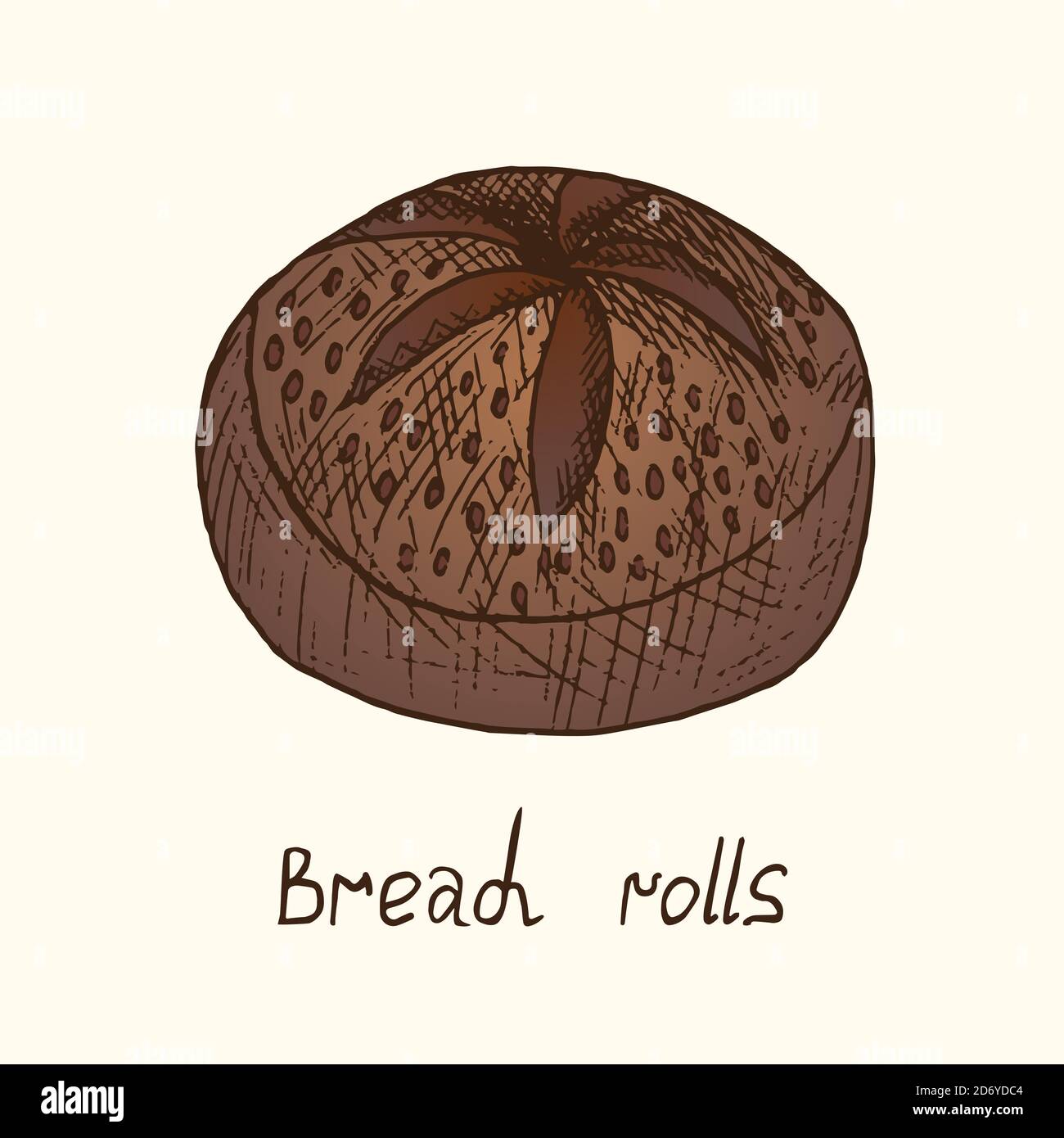 Bread rolls, hand drawn doodle, sketch, color illustration with ...