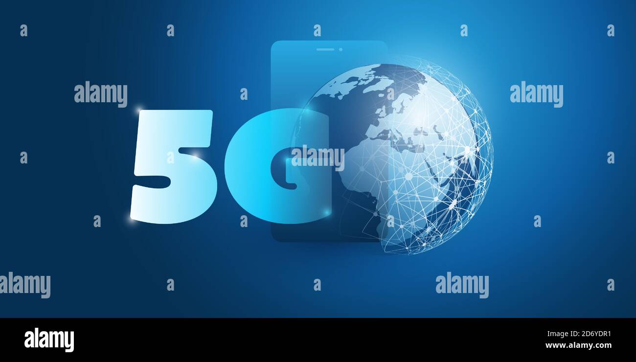 5G Network Label with Smart Phone and Earth Globe - Futuristic High ...