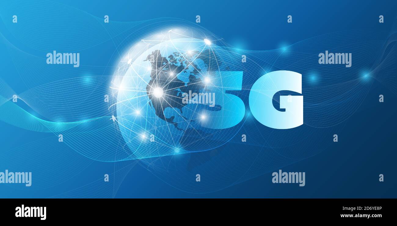 5G Network Label with Earth Globe and World Map Backround- High Speed ...