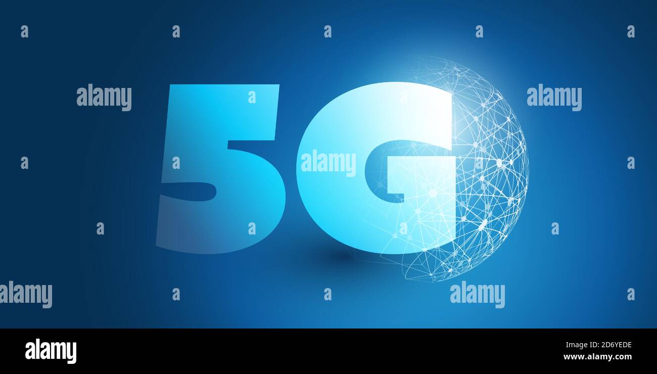 5G Network Label with Wireframe Sphere - High Speed, Broadband Mobile ...