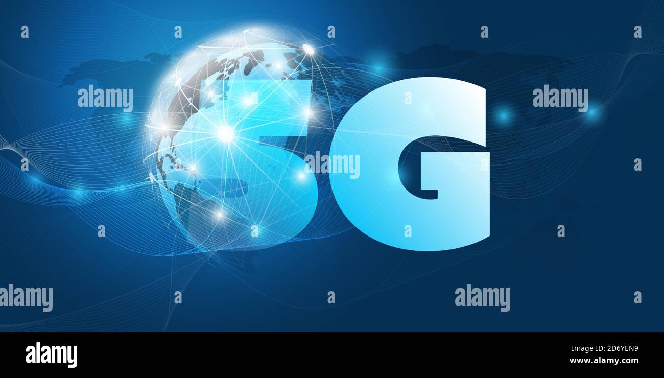 5G Network Label with Earth Globe and World Map Backround- High Speed ...