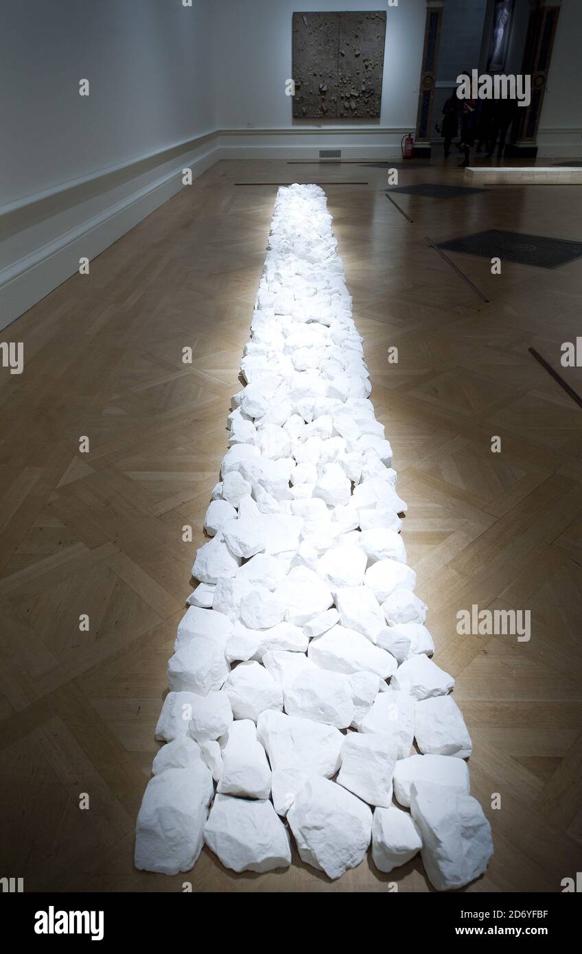 Richard Long's sculpture Chalk Line pictured at the opening of the ...
