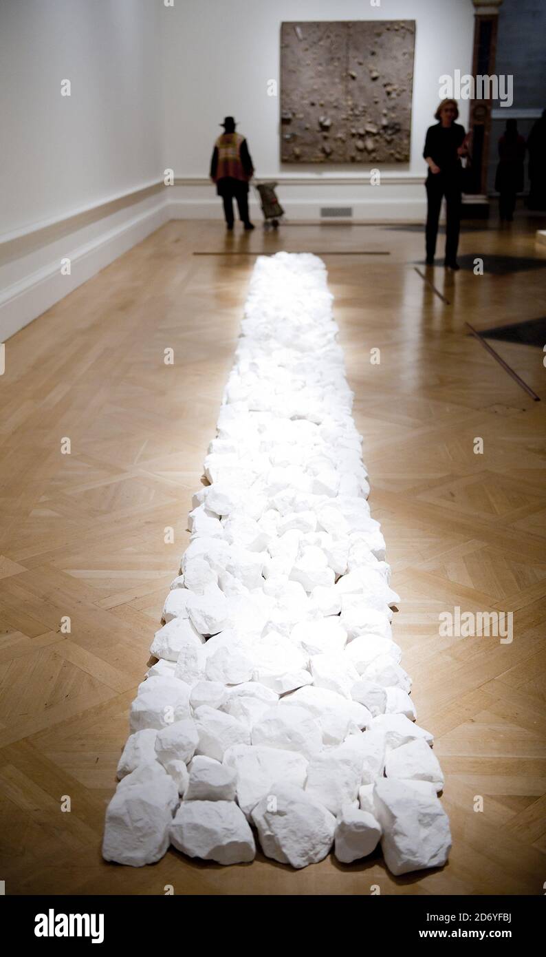 Richard Long's sculpture Chalk Line pictured at the opening of the ...