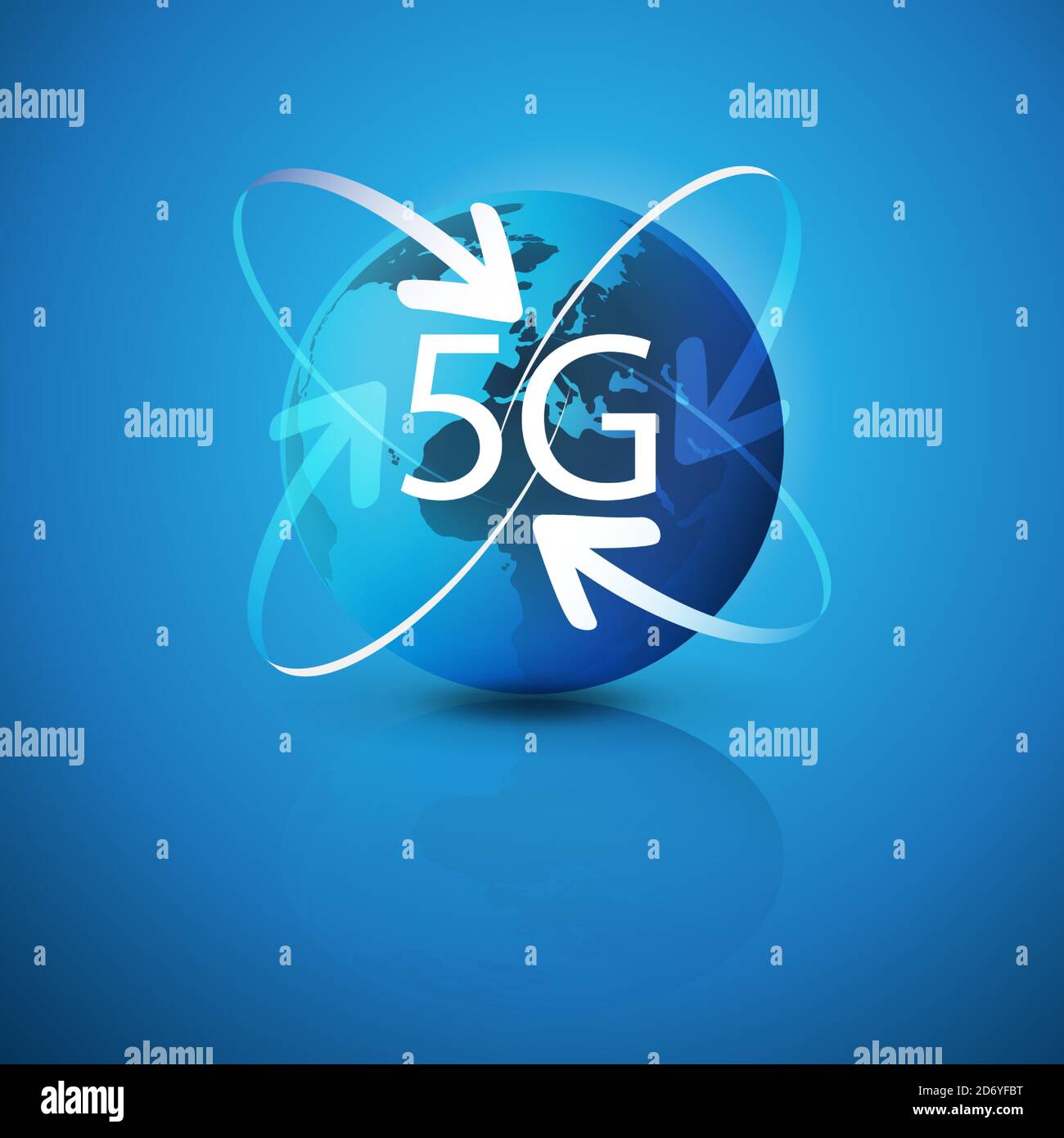 5G Network Label with Earth Globe and Arrows - Abstract Futuristic High ...