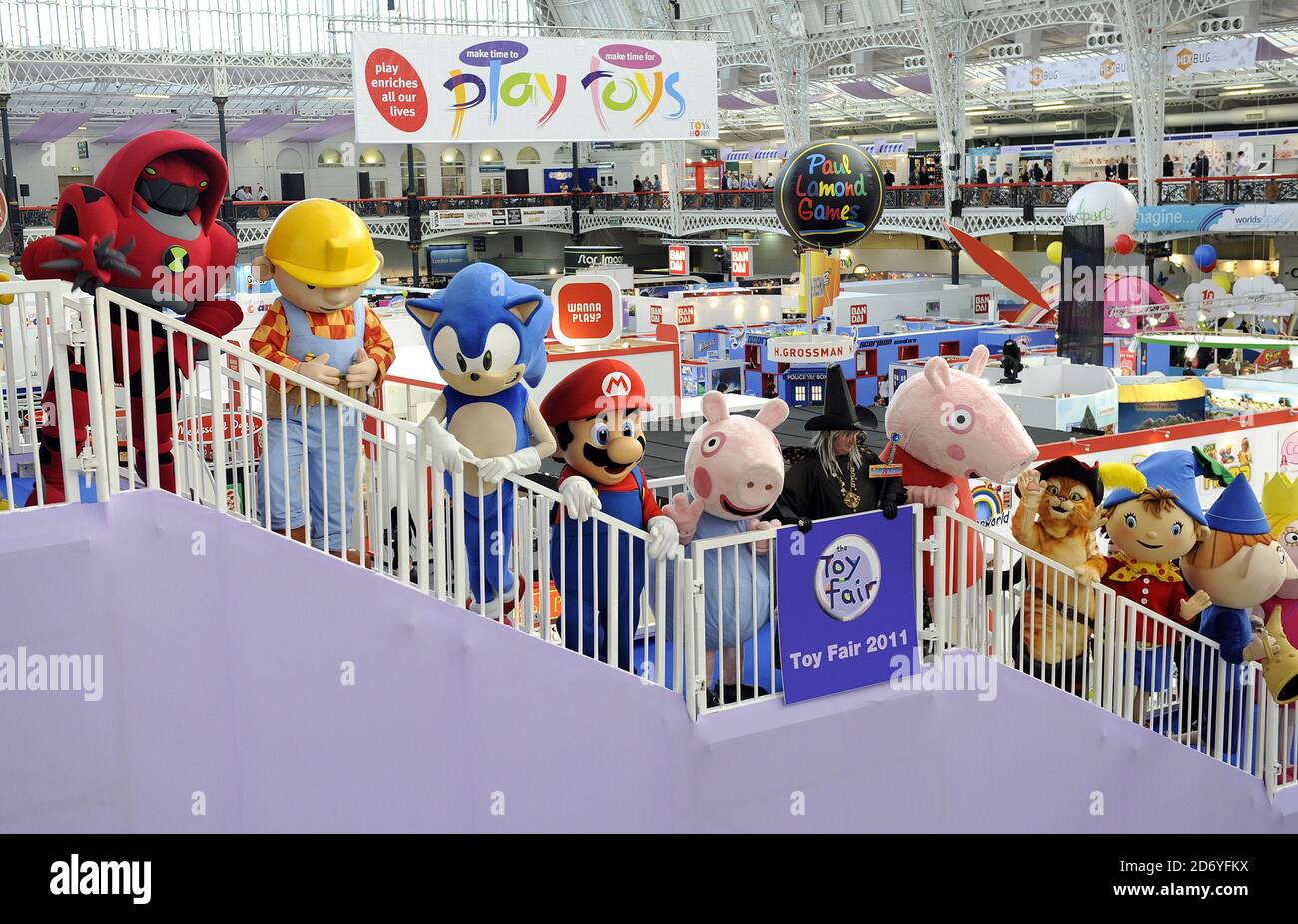 Character mascots pictured during the Toy Fair at Olympia in west ...