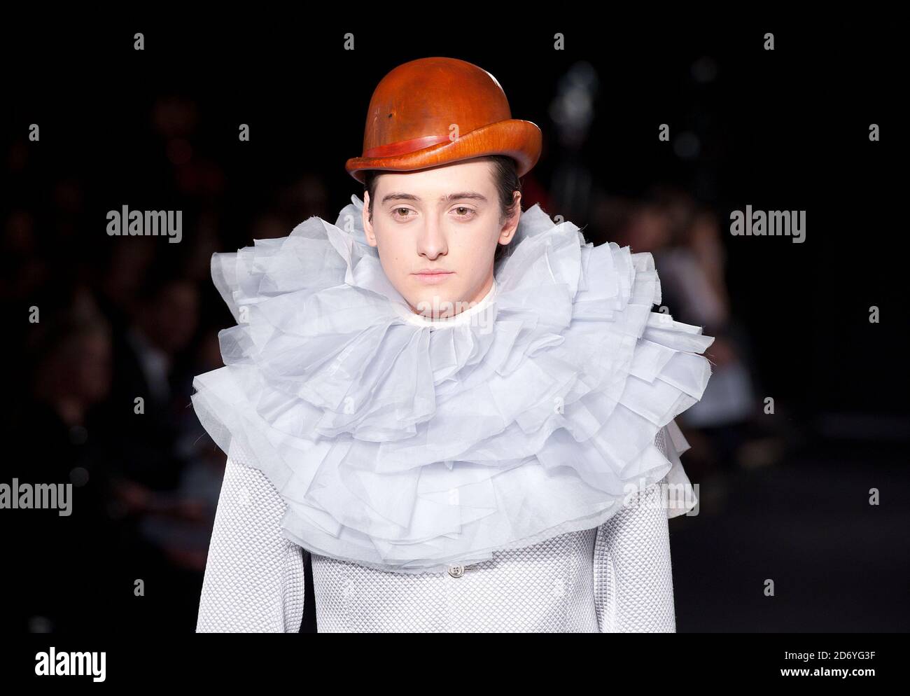 A model wears designs by Marios Alexander Antoniou at the London ...