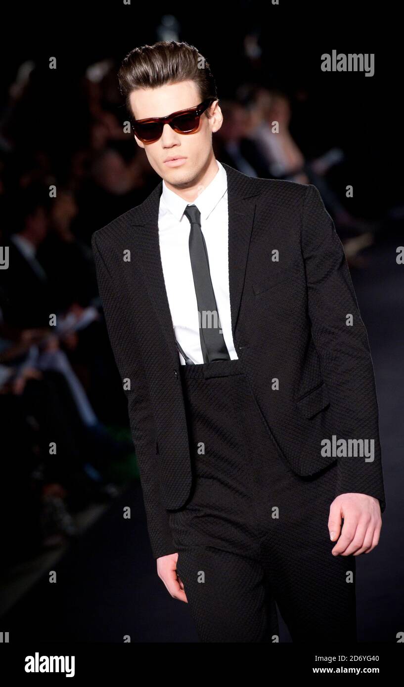 A model wears designs by Matteo Molinari the London College of Fashion ...