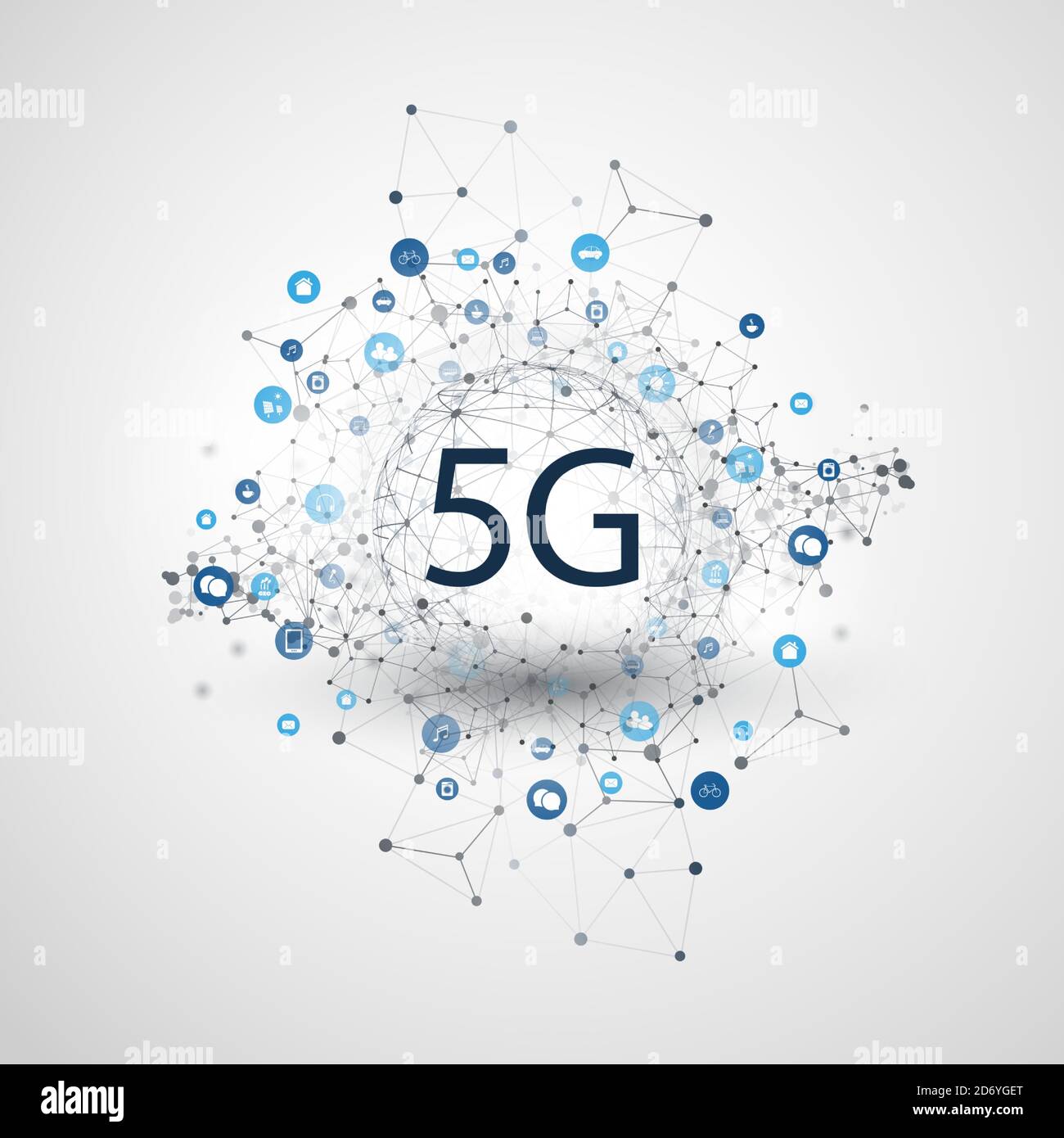 5G Network Label with Wireframe Sphere, Mesh and Icons -Abstract ...