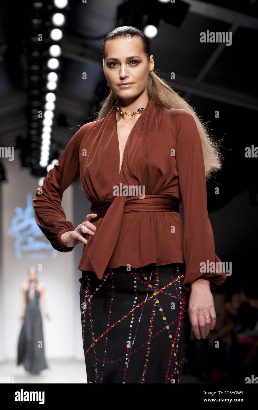 Yasmin Le Bon on the catwalk at the Issa fashion show, held at the BFC ...