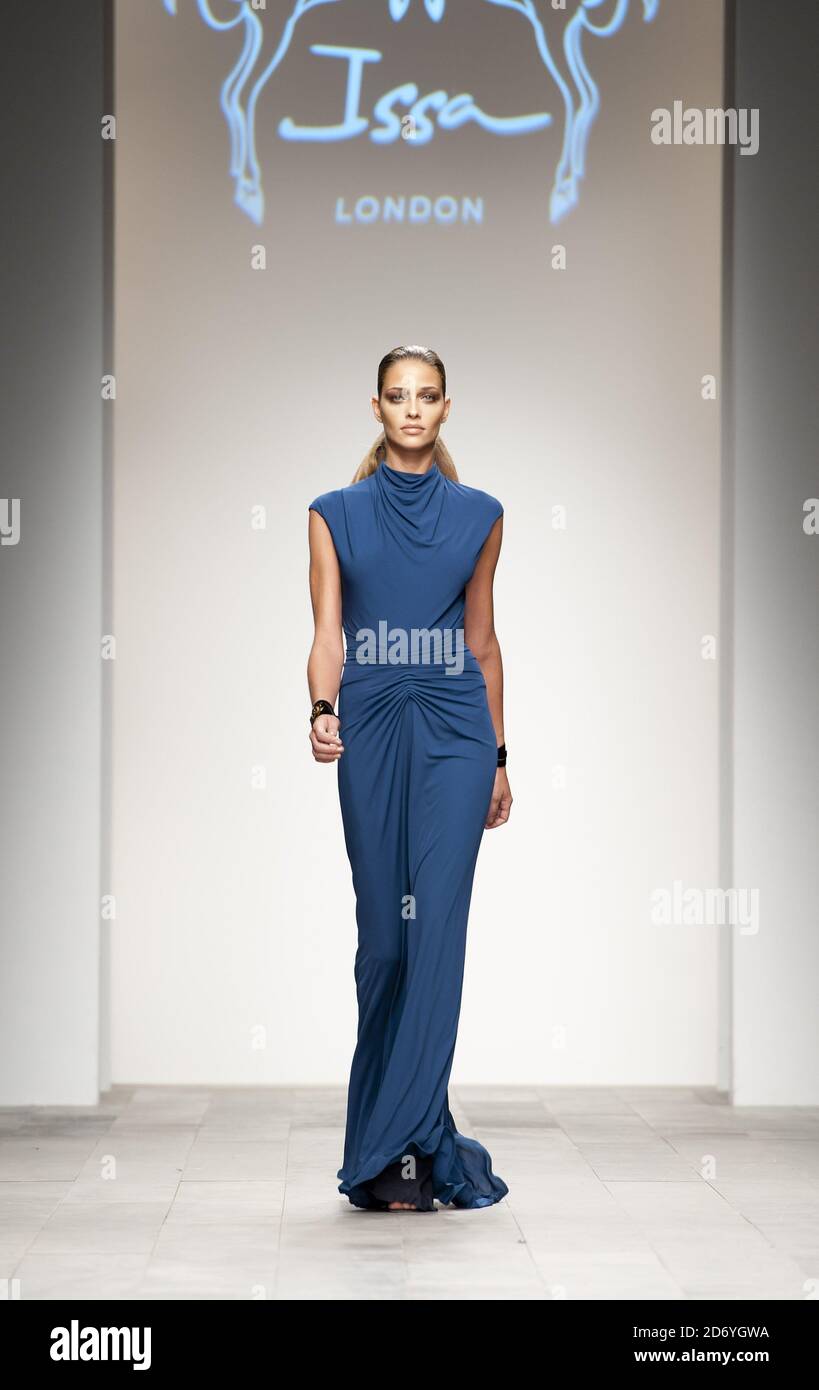 A model on the catwalk at the Issa fashion show, held at the BFC venue ...