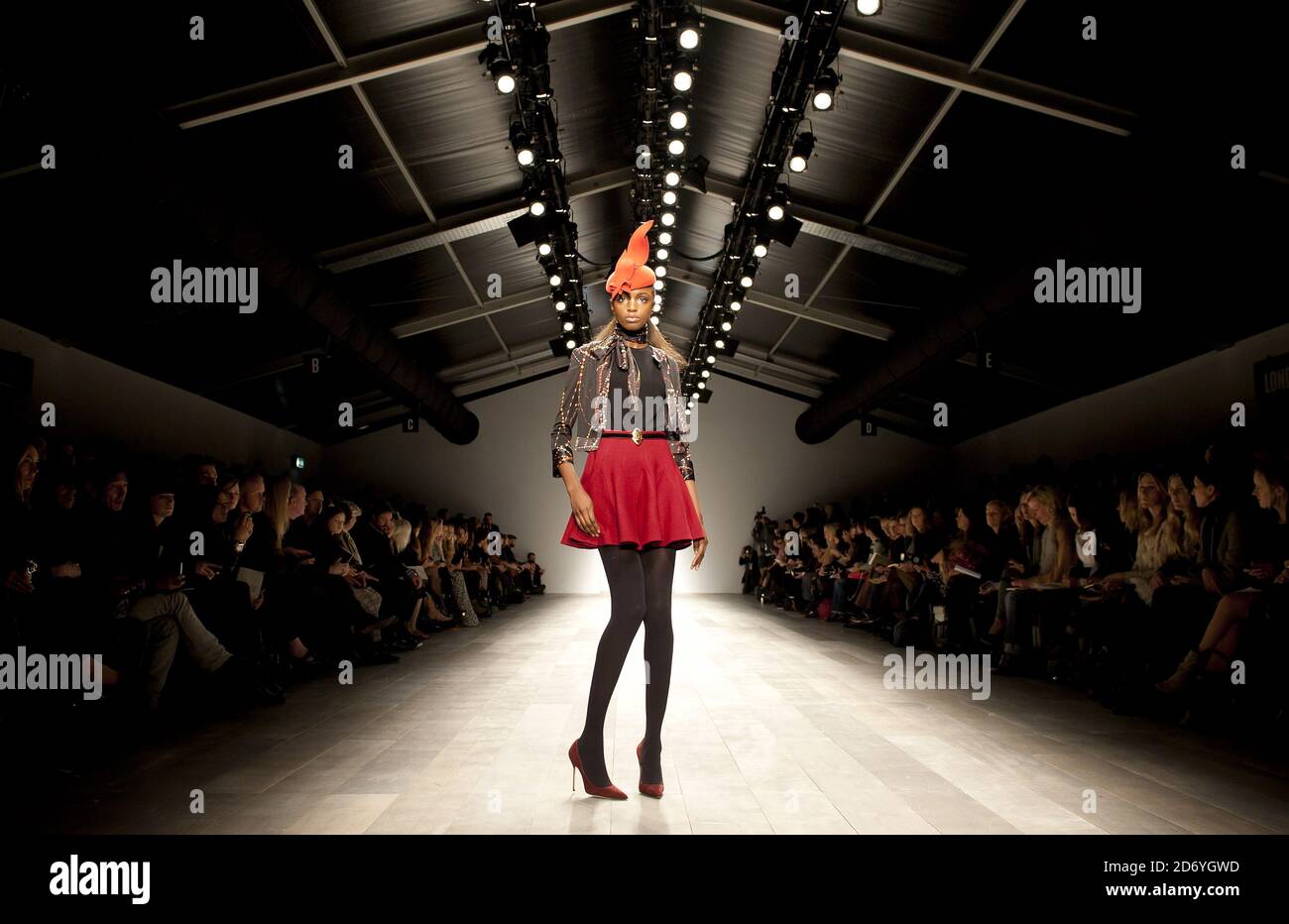 A model on the catwalk at the Issa fashion show, held at the BFC venue ...