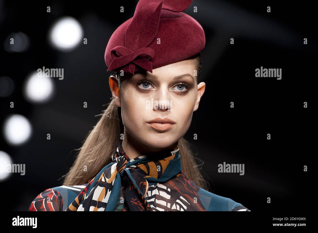 A model on the catwalk at the Issa fashion show, held at the BFC venue ...