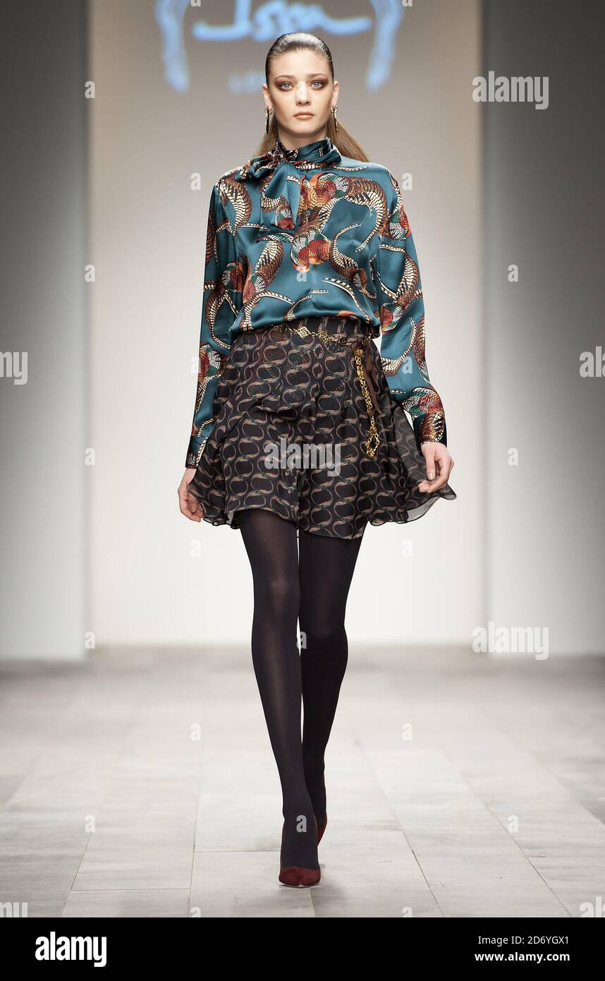 A model on the catwalk at the Issa fashion show, held at the BFC venue ...