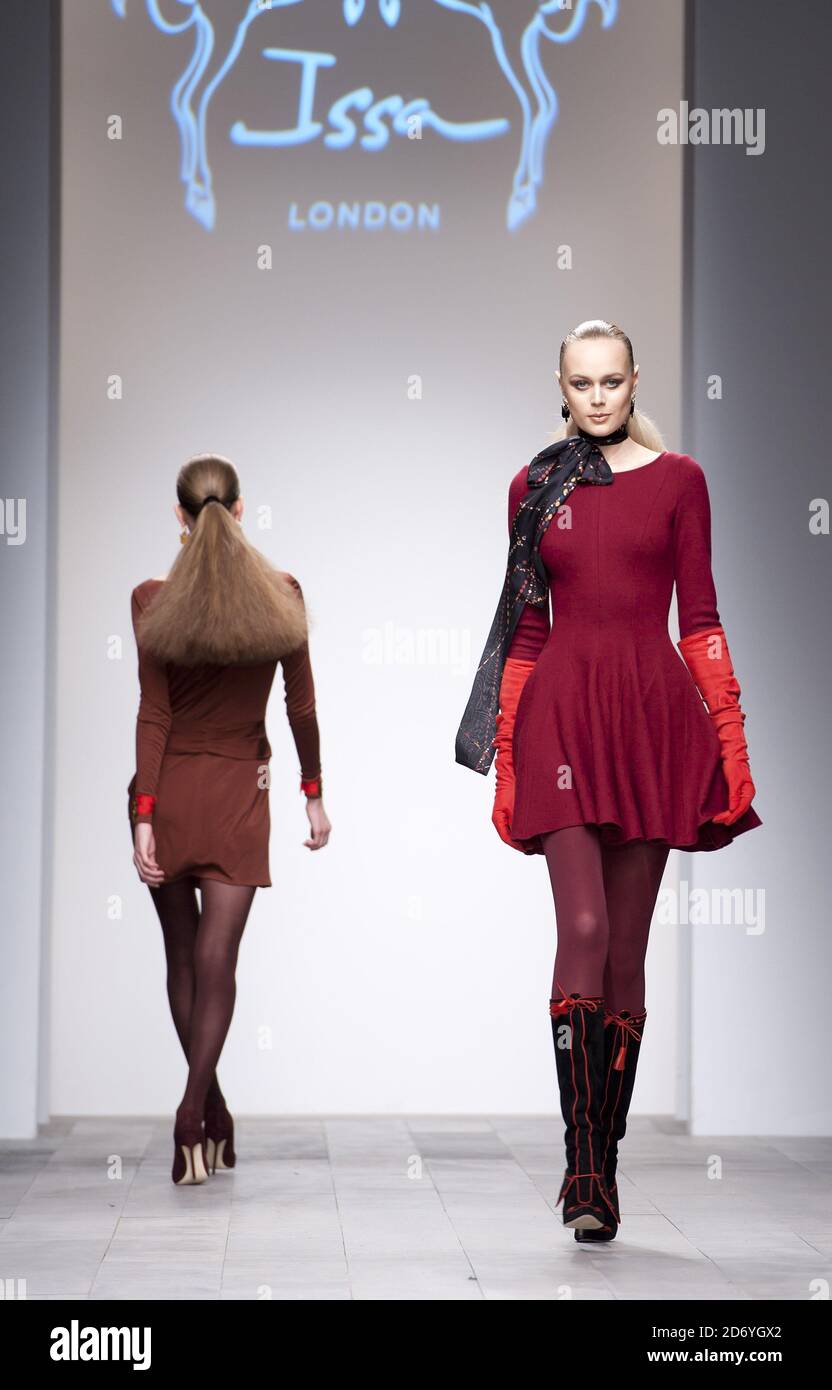 A model on the catwalk at the Issa fashion show, held at the BFC venue ...