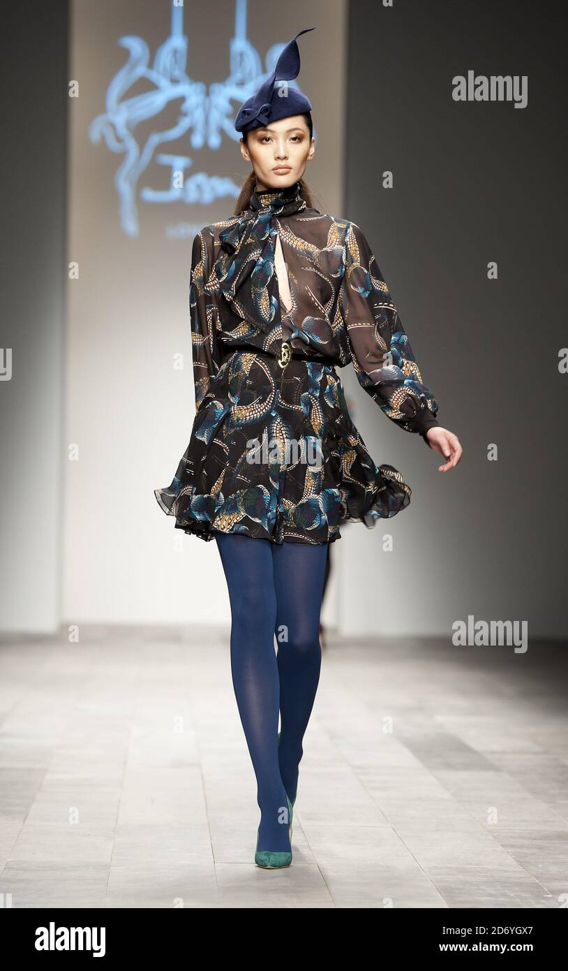 A model on the catwalk at the Issa fashion show, held at the BFC venue ...