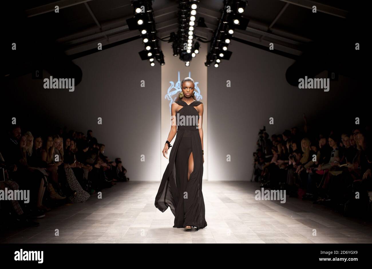 A model on the catwalk at the Issa fashion show, held at the BFC venue ...