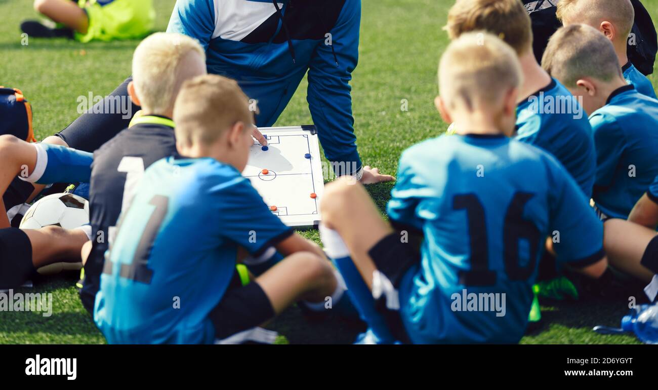 Coaching Kids in Team Sports. Coach Explaining Tactics Details Using ...