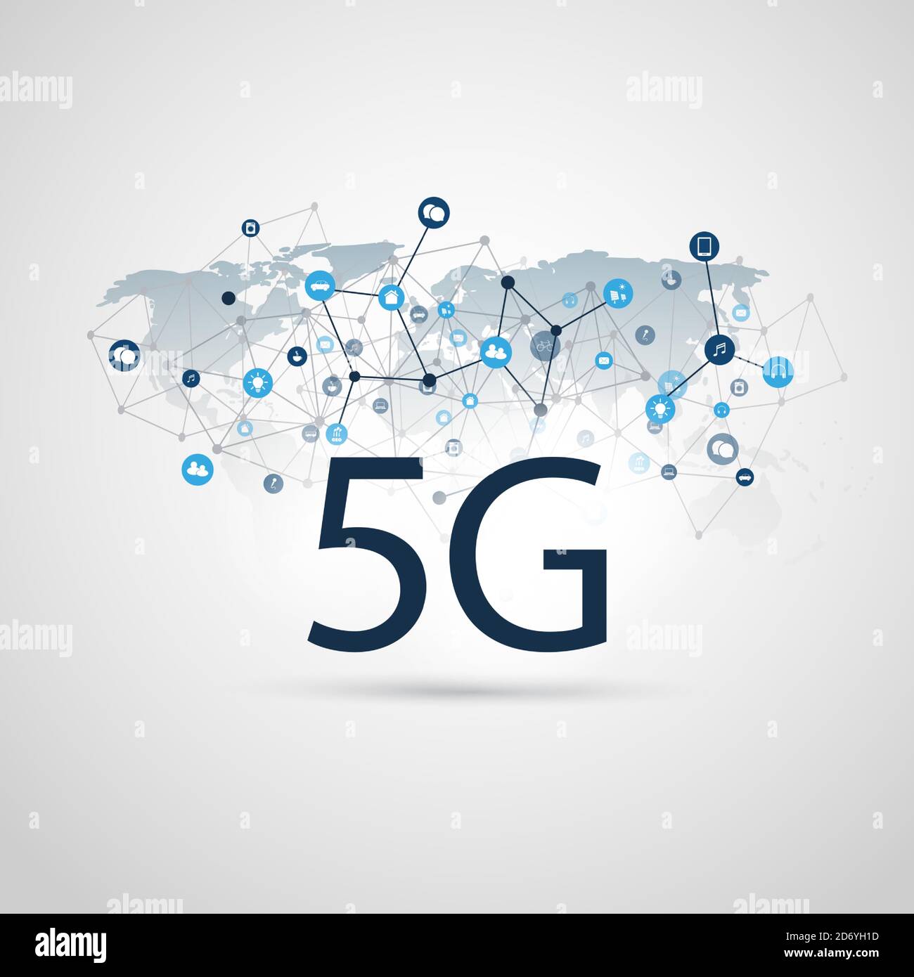 5G Network Label with Wire Mesh, Icons and World Map - High Speed ...