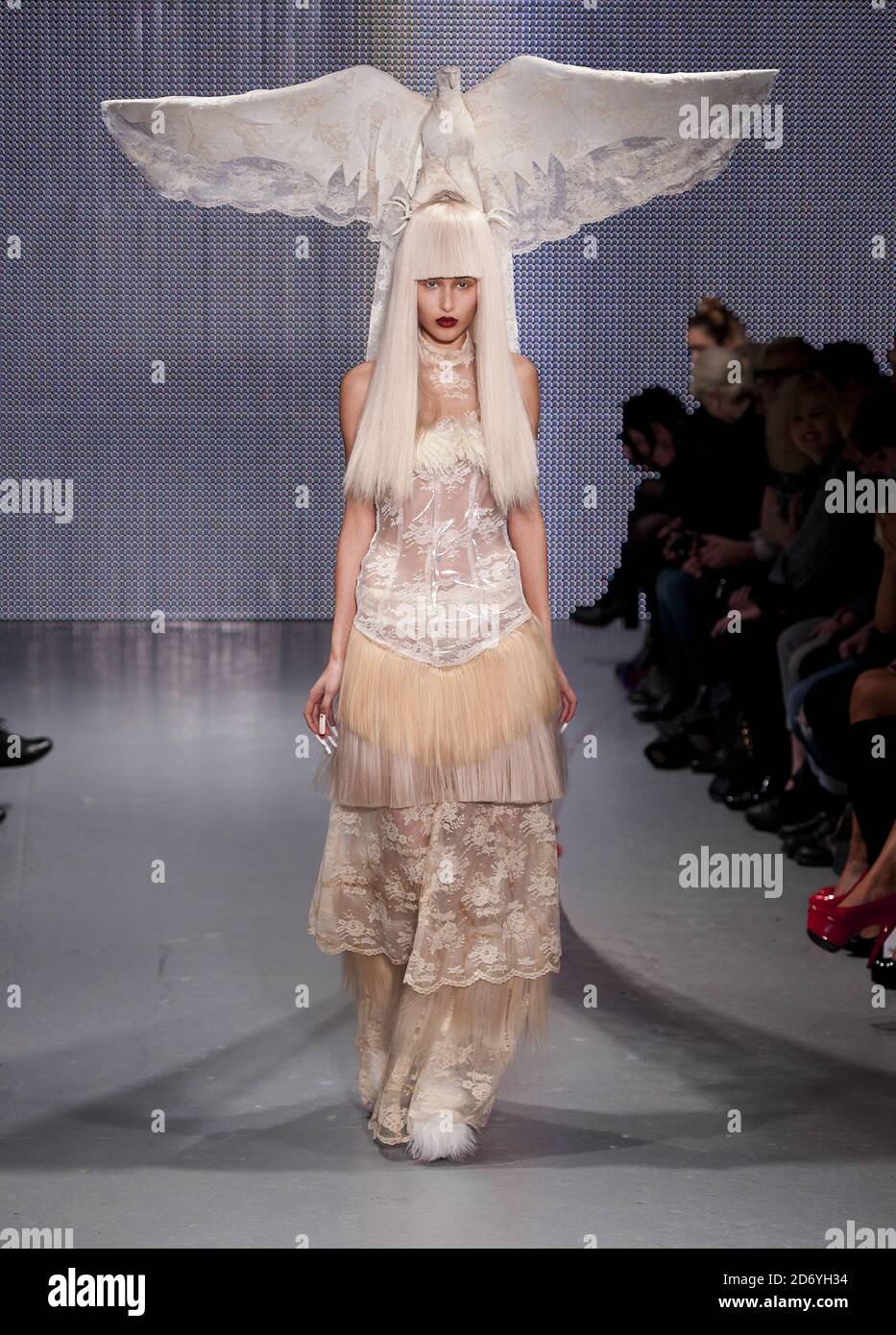 A model on the catwalk during the Charlie Le Mindu fashion show, at the ...