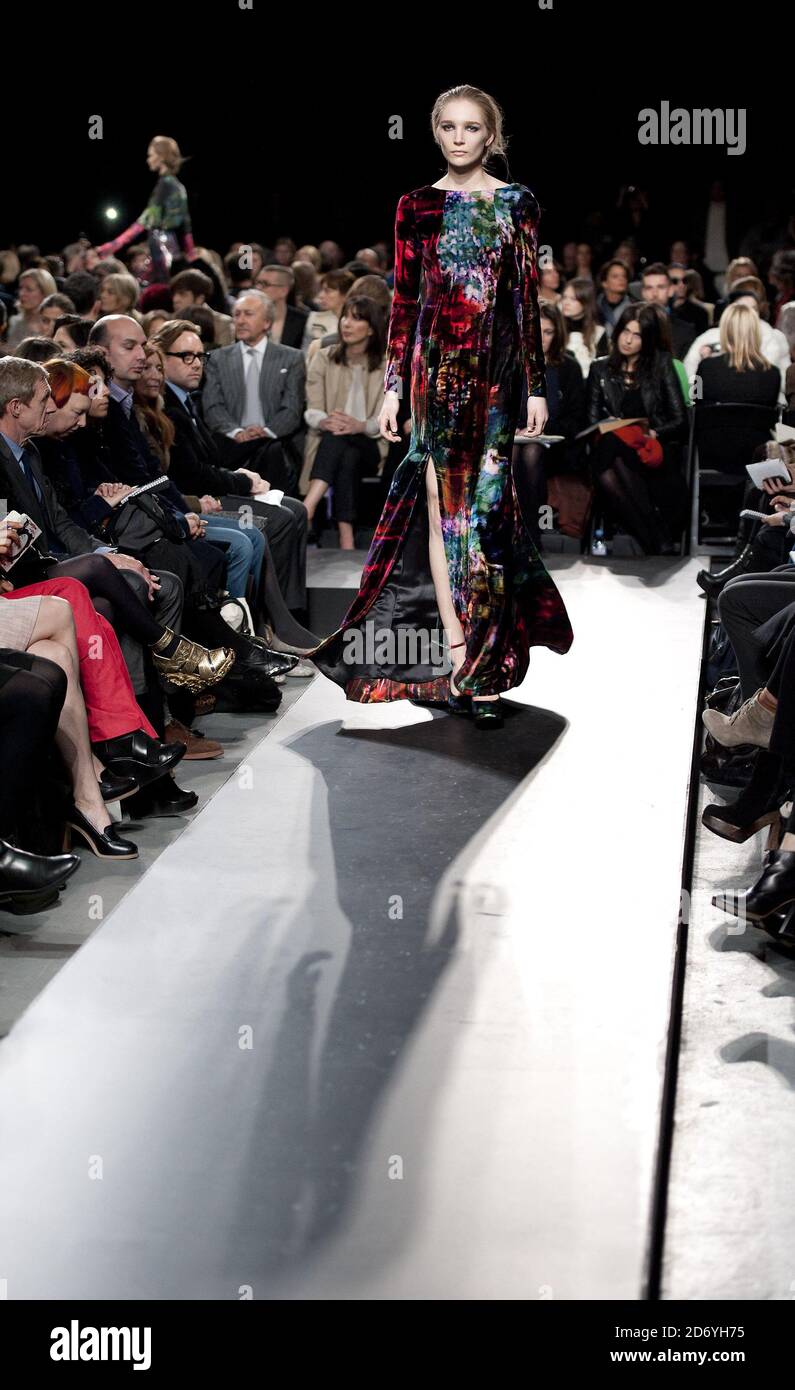 A model on the catwalk at the Erdem fashion show, held at the ...