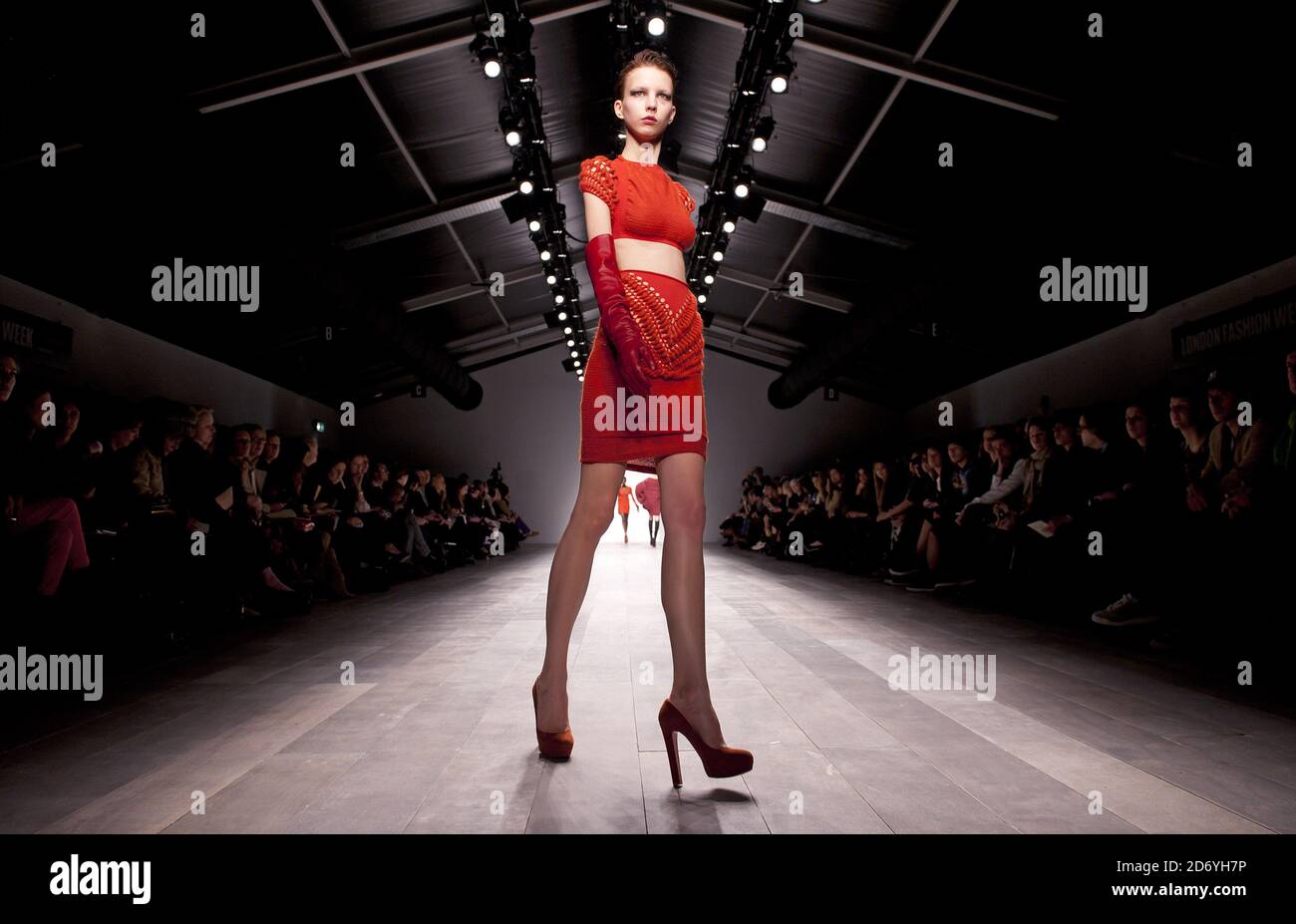 Models on the catwalk at the Mark Fast fashion show, held at the BFC ...