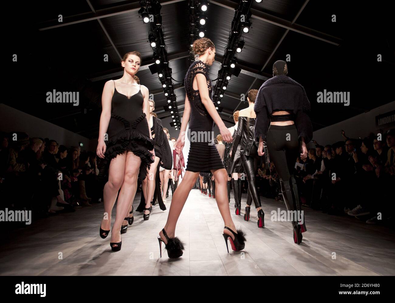 Models on the catwalk at the Mark Fast fashion show, held at the BFC ...