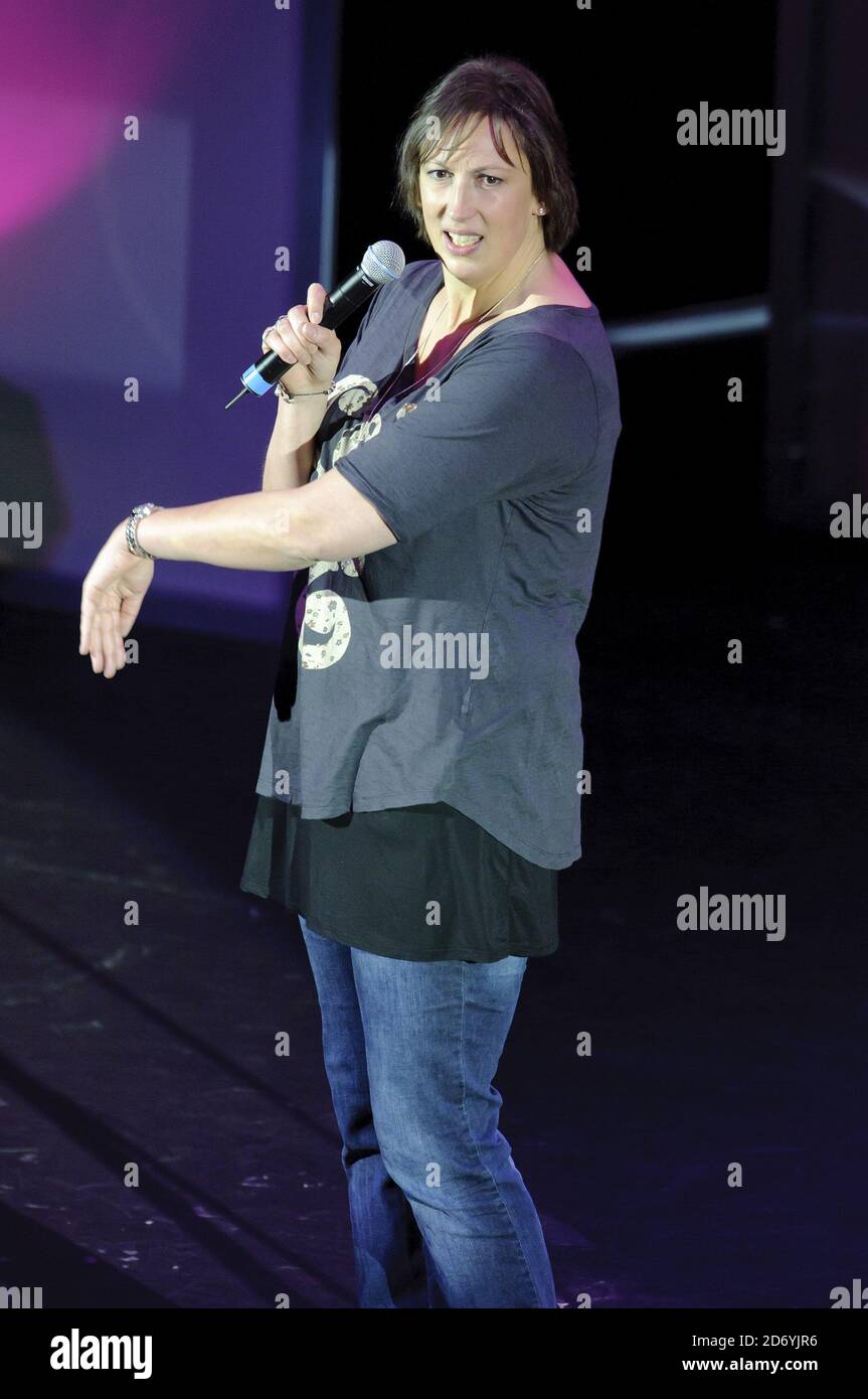 Miranda Hart on stage at the Mencap April Fools charity comedy night ...