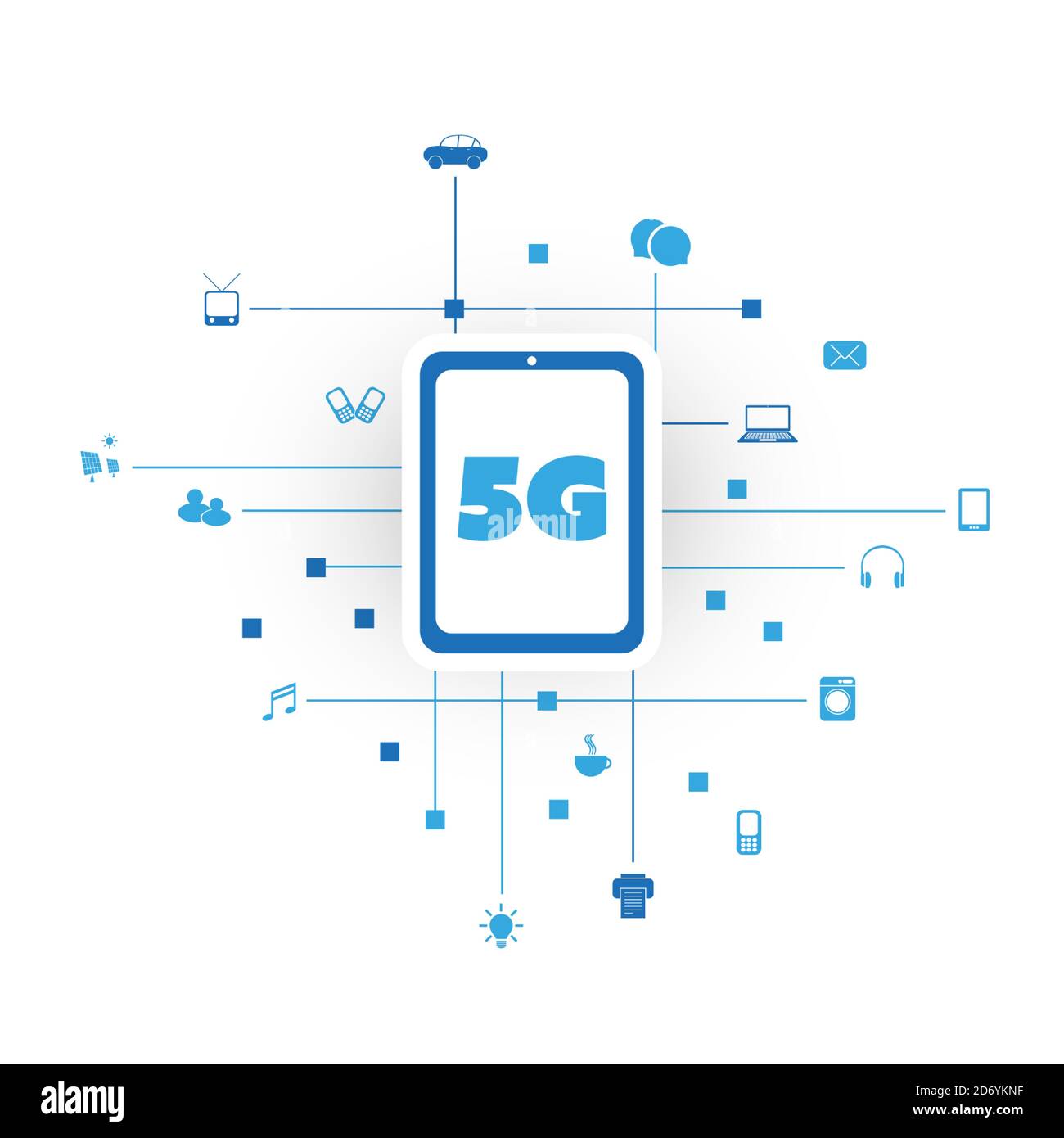 5G Network Design Concept with Icons Representing Various Kinds of ...