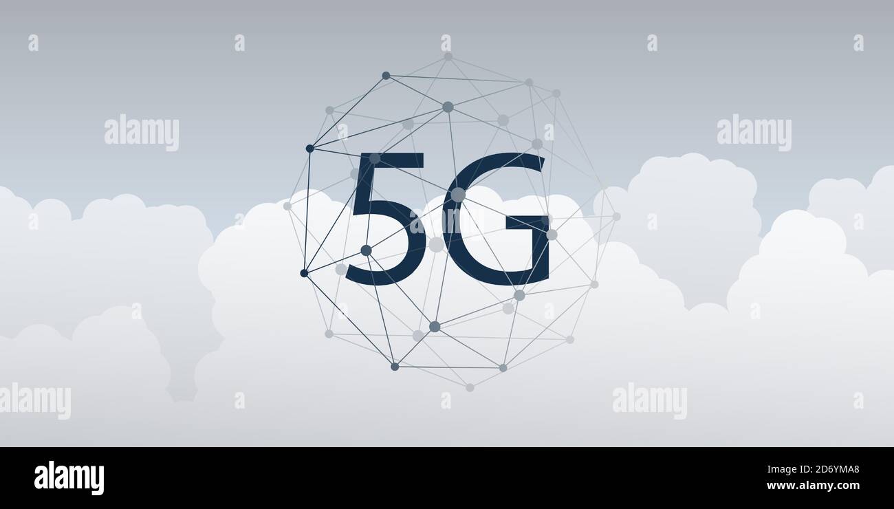 5G Network Label with Wireframe Globe - High Speed, Broadband Mobile ...