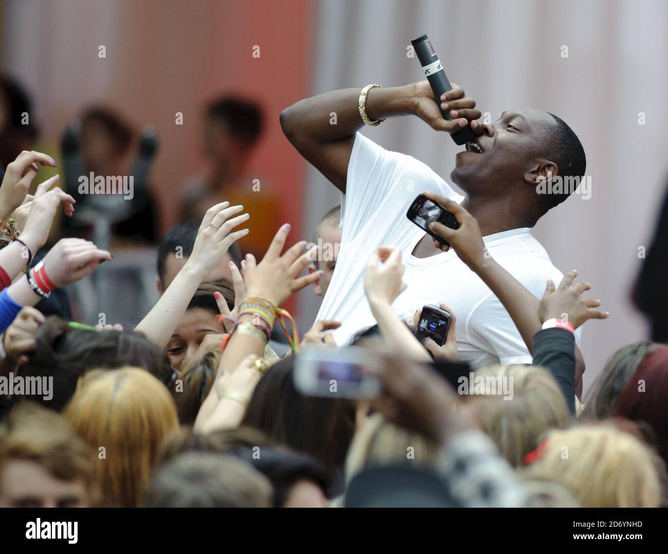 Dizzee Rascal performing at a live event at Westfield London to launch ...