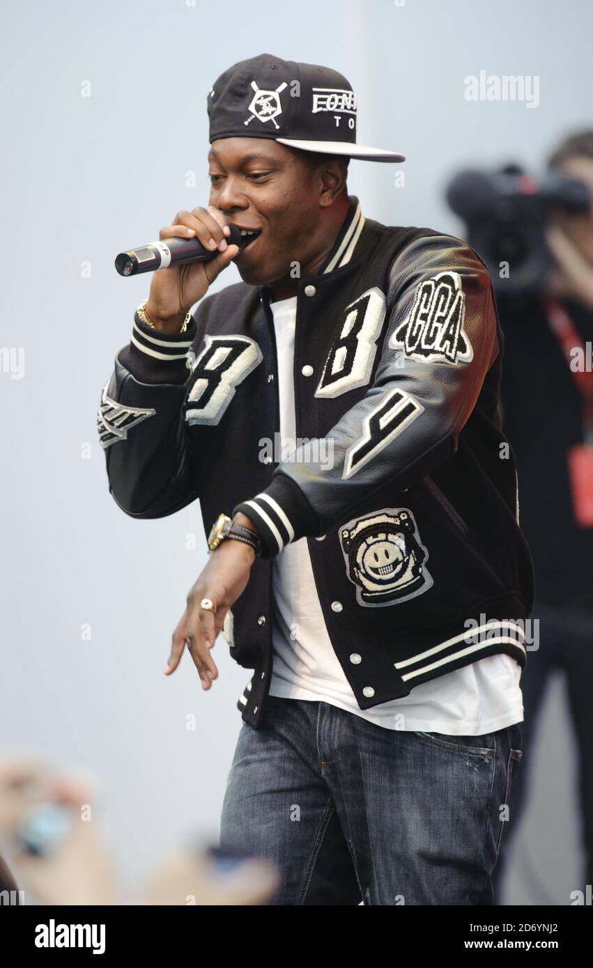 Dizzee Rascal performing at a live event at Westfield London to launch ...