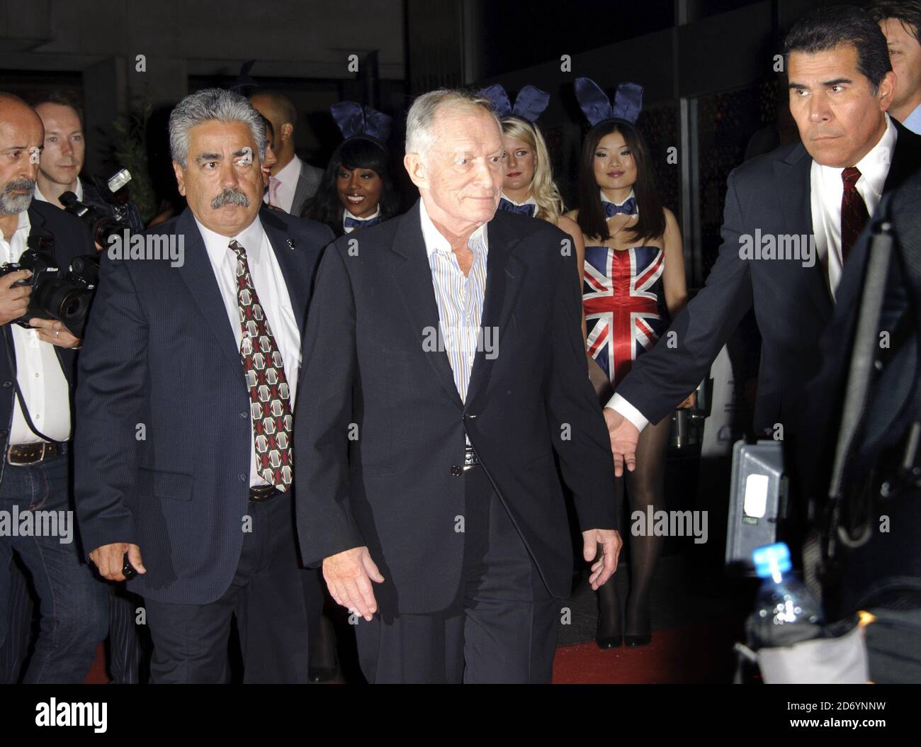 Hugh Hefner arriving at the launch party of the Playboy Club in Mayfair ...
