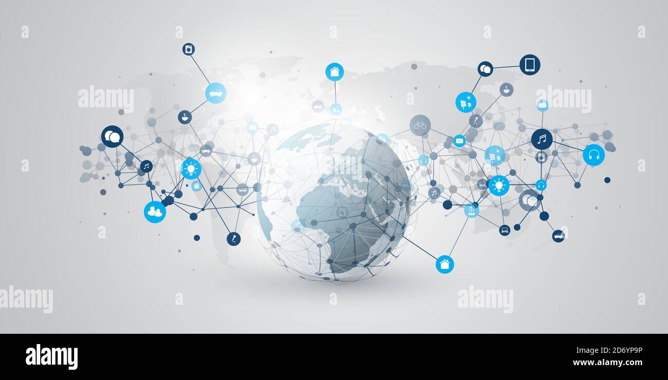 Internet of Things, Cloud Computing Design Concept with Earth Globe and Icons - Global Digital ...