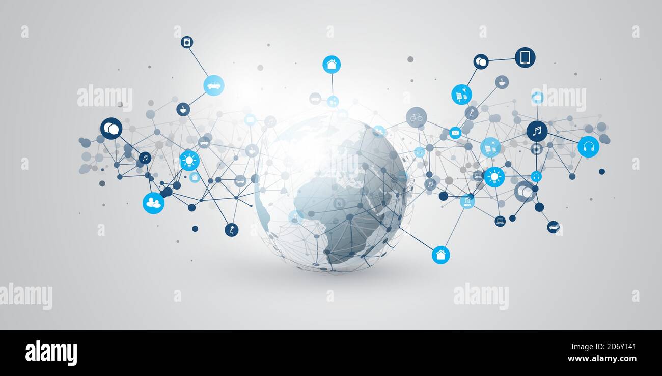 Internet of Things, Cloud Computing Design Concept with Earth Globe and Icons - Global Digital ...