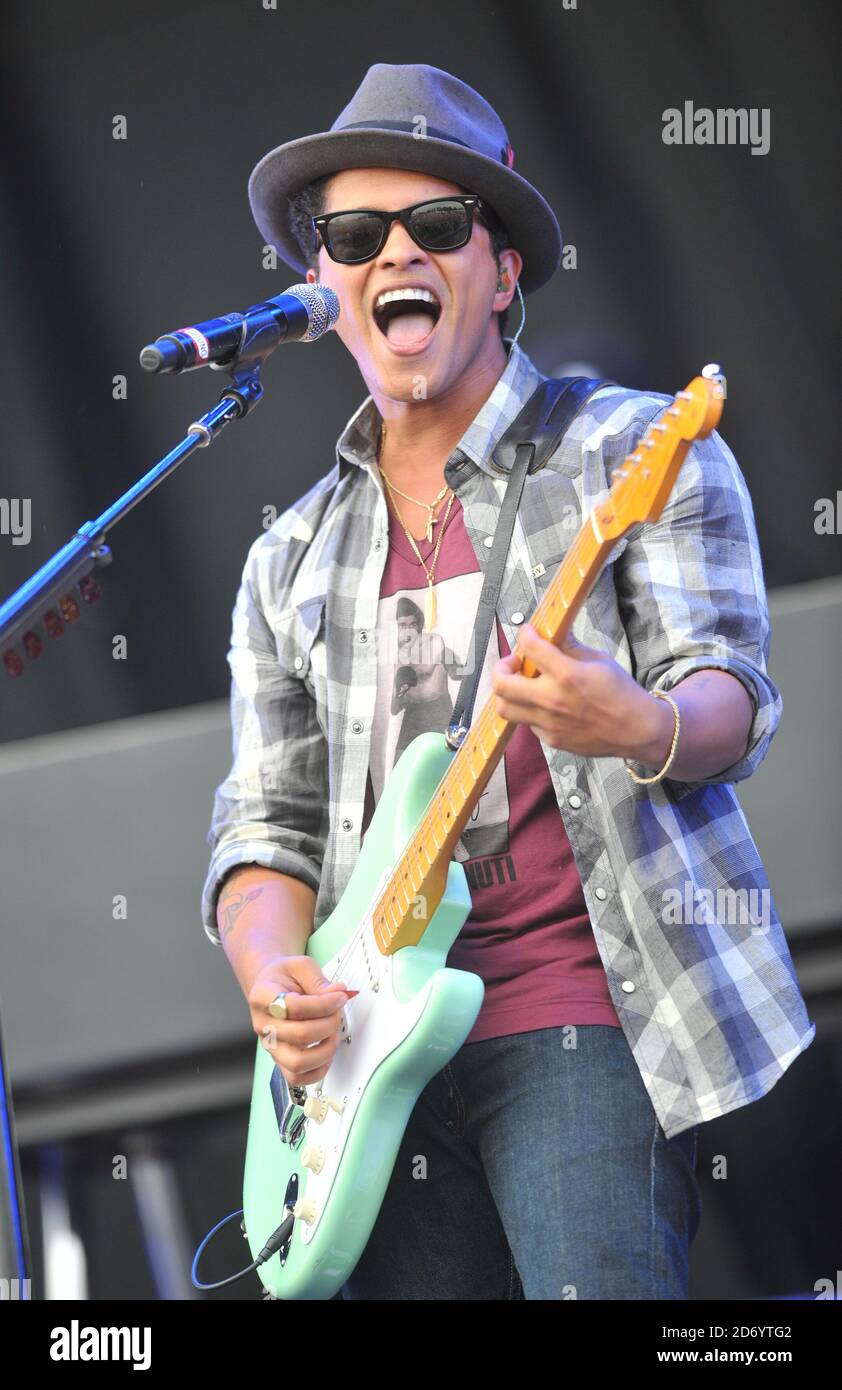 Bruno Mars performing at the V festival in Chelmsford, Essex Stock ...