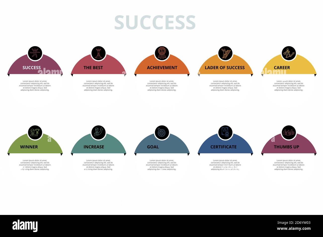 Infographic Success template. Icons in different colors. Include ...
